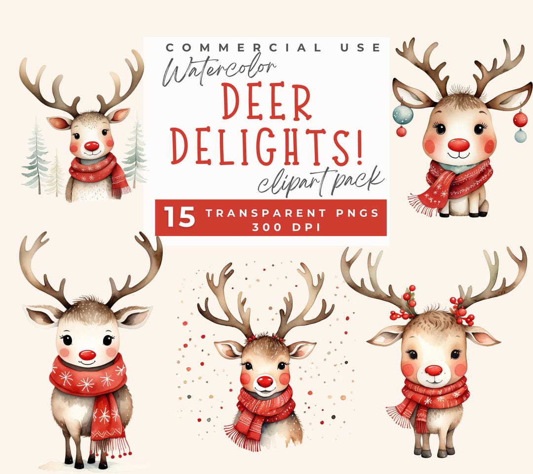 Whimsical Reindeer Clipart, Cute Whimsy Christmas Reindeer Clip Art PNG ...