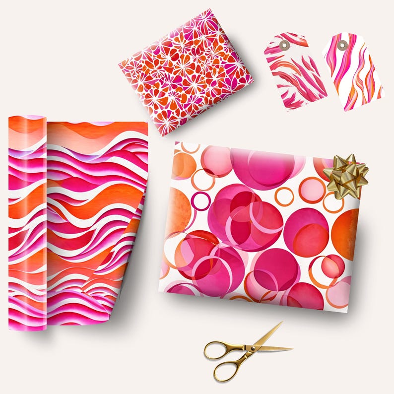 Bright Pink and Orange Abstract Seamless Patterns, Hot Pink and Orange ...