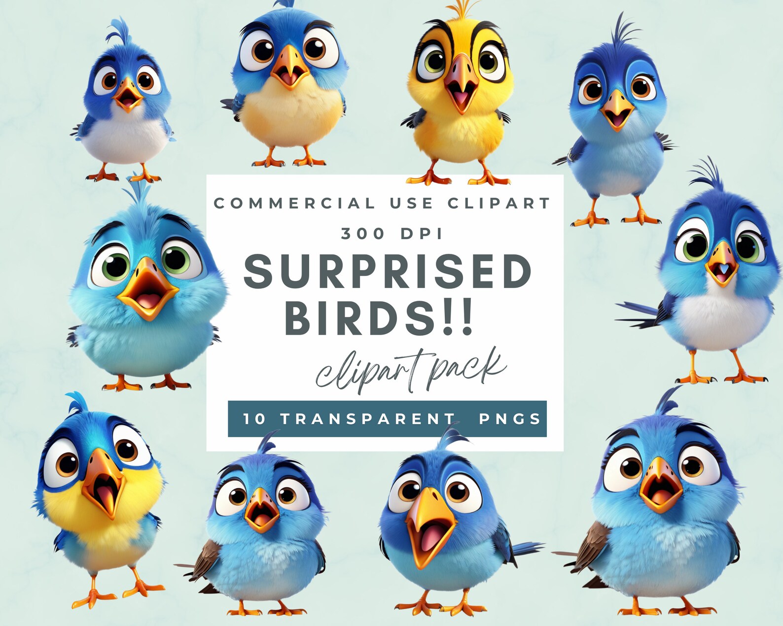 Funny Bird Clipart Bundle, Funny Bird Png, Surprised Birds Clipart ...
