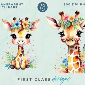 Watercolor Cute Giraffe Clipart, Baby Giraffe PNG, Floral Giraffe ...