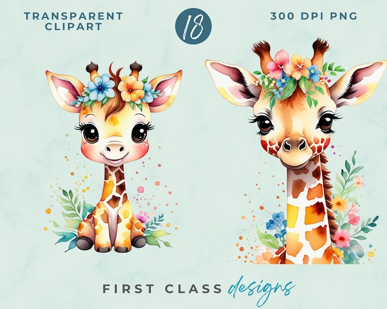 Watercolor Cute Giraffe Clipart, Baby Giraffe PNG, Floral Giraffe ...