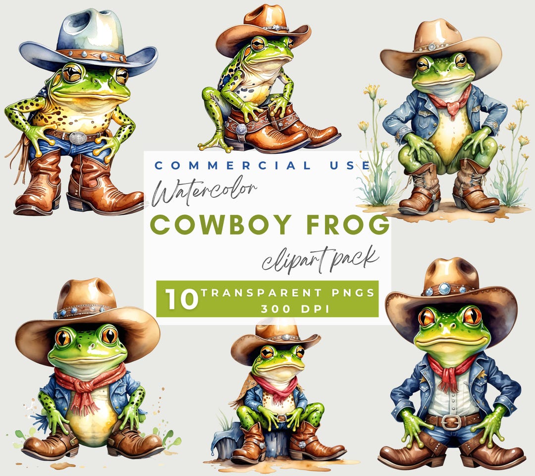 Western Cowboy Frog Clipart, 10 Pngs Wild West Country Toad Wall Art ...