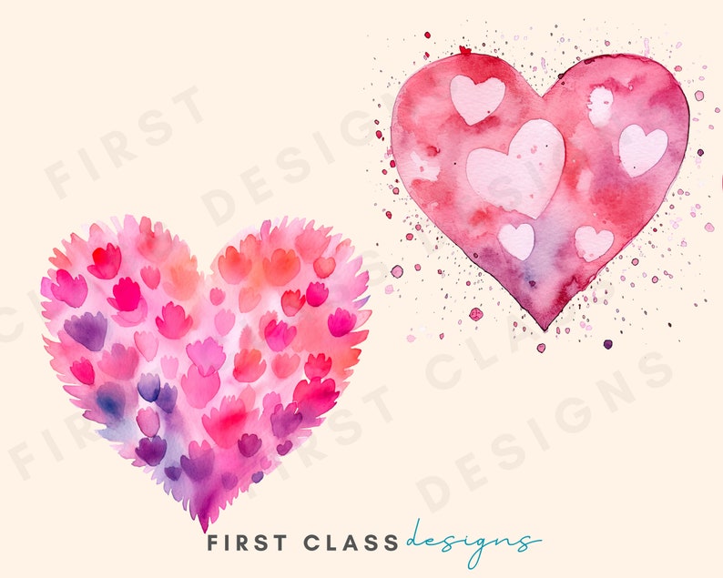 Floral Heart Clipart Pink Watercolour Hearts Cute Valentine Heart ...