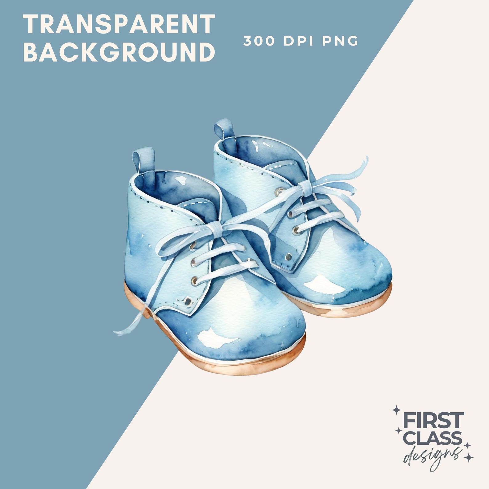 Watercolor Blue Baby Boy Shoe Clipart, Boy Newborn Nursery PNG, Baby ...