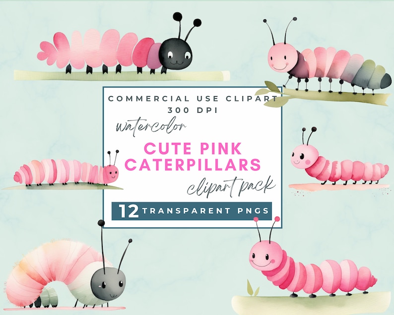 Watercolor Caterpillar Clipart Pink Caterpillar Clipart Spring Bug ...