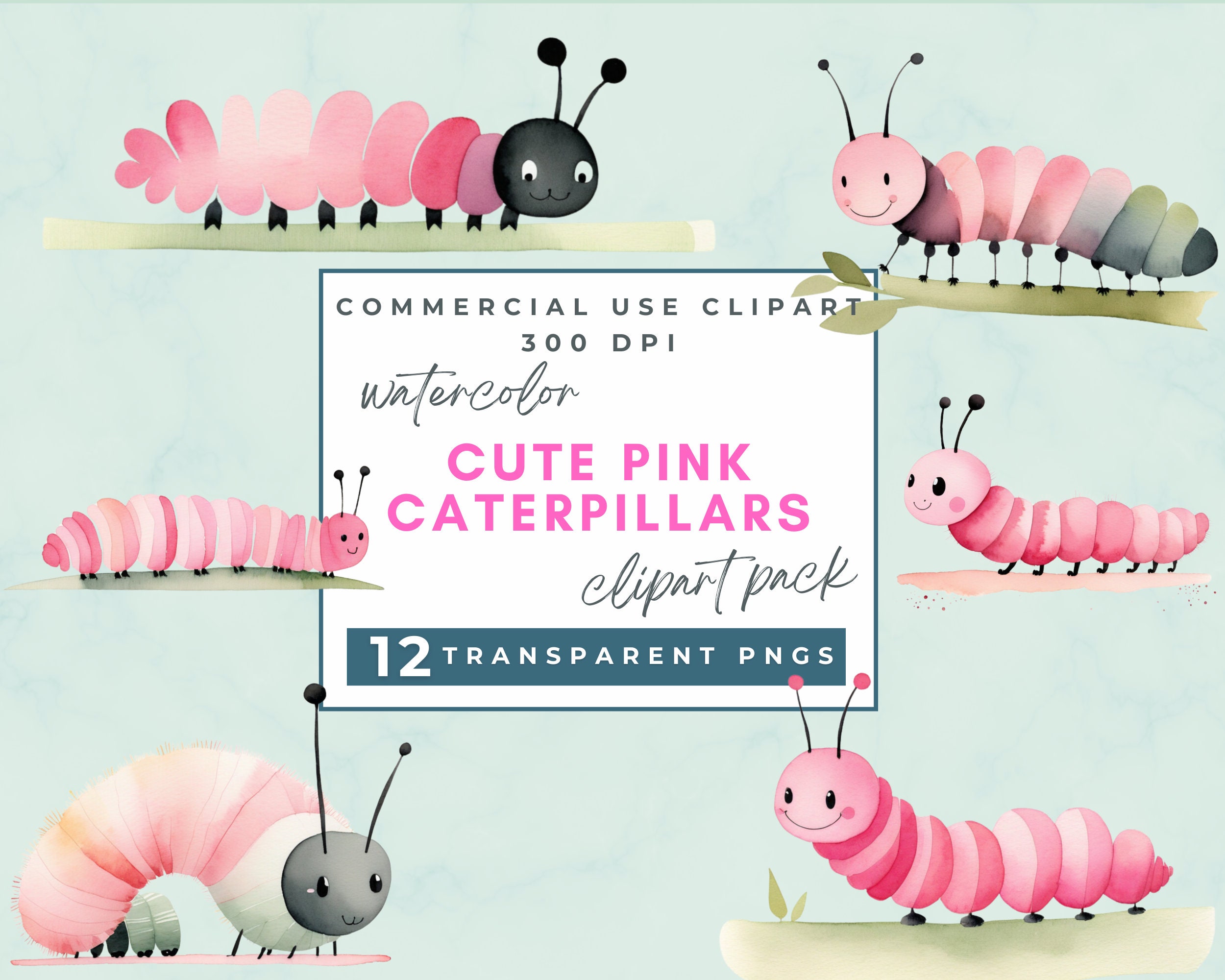 Watercolor Caterpillar Clipart Pink Caterpillar Clipart Spring Bug ...