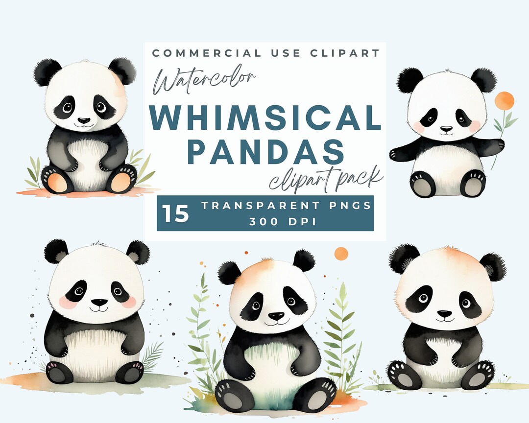 Cute Panda Watercolor Clipart, Whimsical Baby Pandas PNG, Whimsical ...