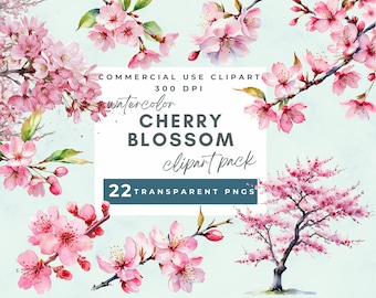 Cherry Blossom Watercolor Clipart , Spring Clipart, Pink Flowers ...