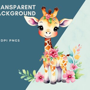 Watercolor Cute Giraffe Clipart, Baby Giraffe PNG, Floral Giraffe ...