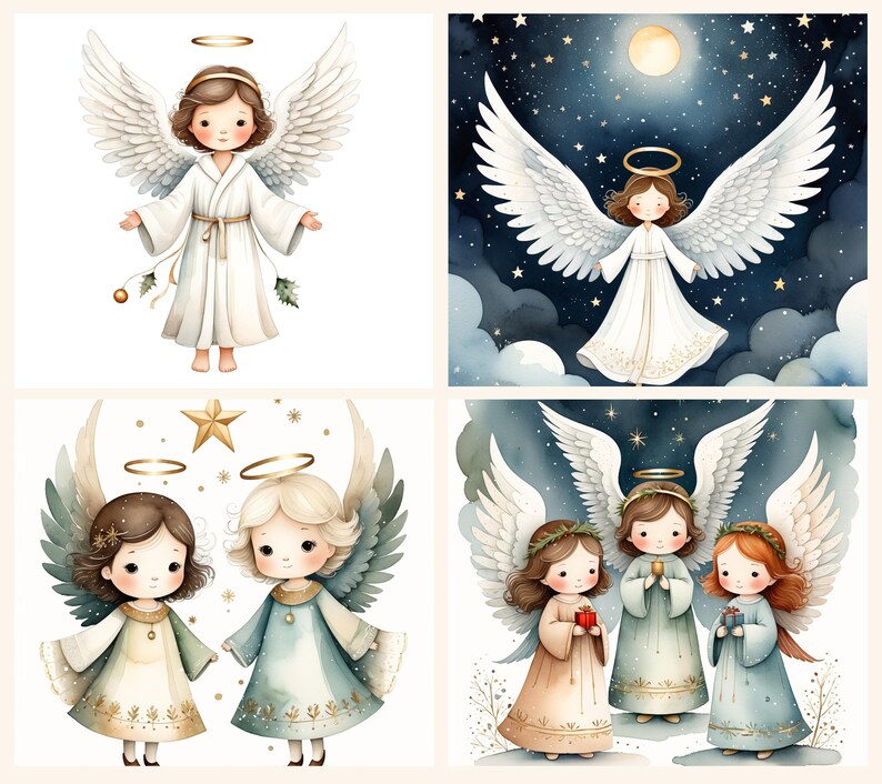 Christmas Angel Clipart, Cherub Angels Digital Papers, Christmas Angels ...