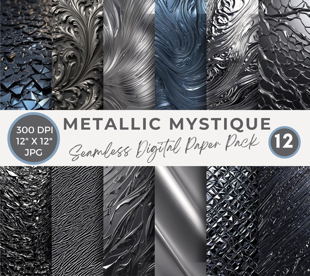 Metallic Seamless Digital Papers, Metallic Backgrounds, Silver Digital ...
