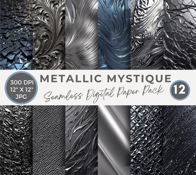 Metallic Seamless Digital Papers, Metallic Backgrounds, Silver Digital ...