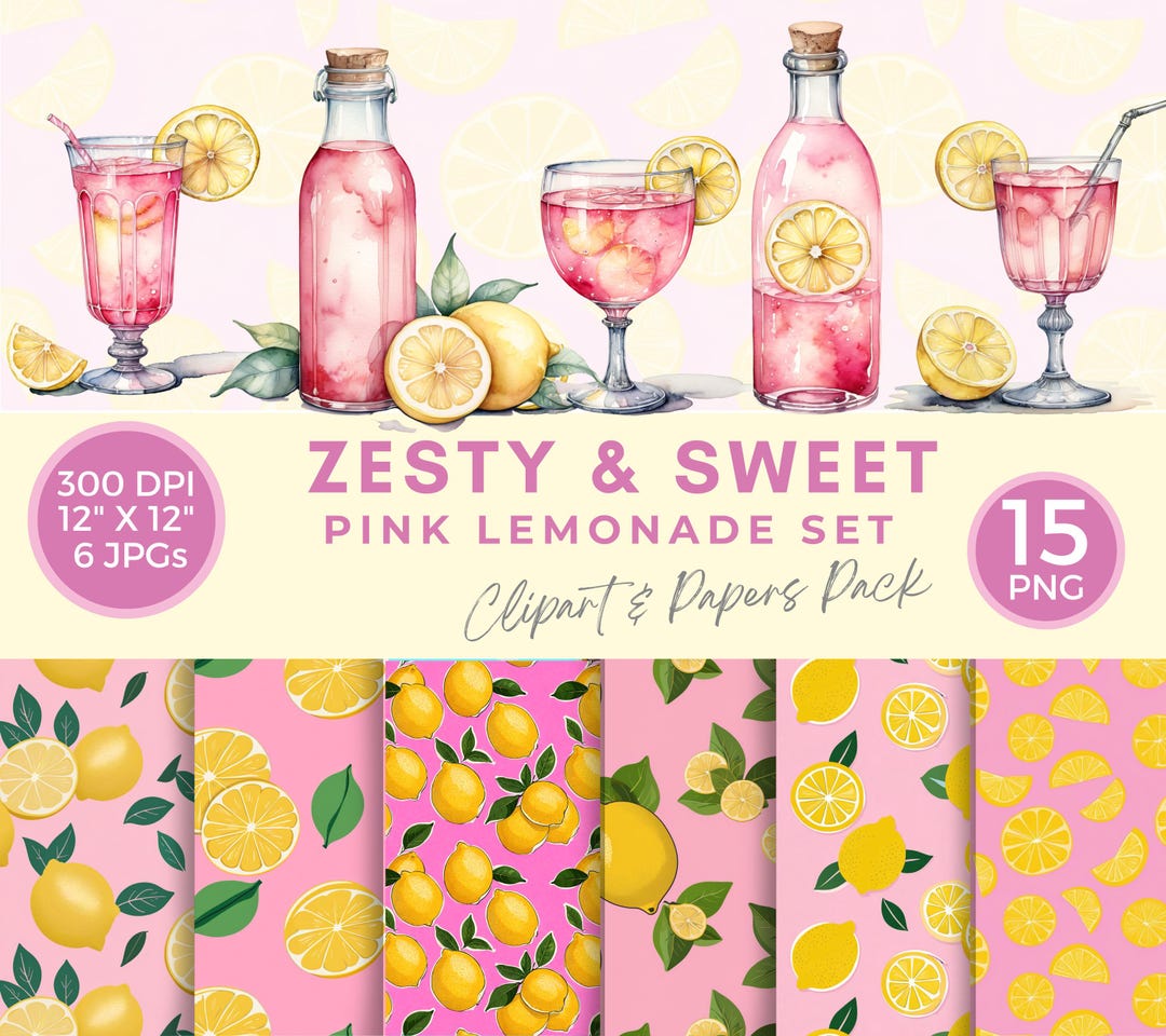 Pink Lemonade Watercolor Clipart, Pink Lemonade Party, Lemonade Clip ...