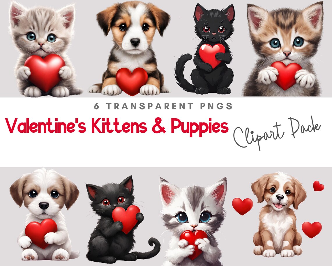 Kittens and Puppies Clipart Kitten and Puppy With Love Hearts Png Cat ...