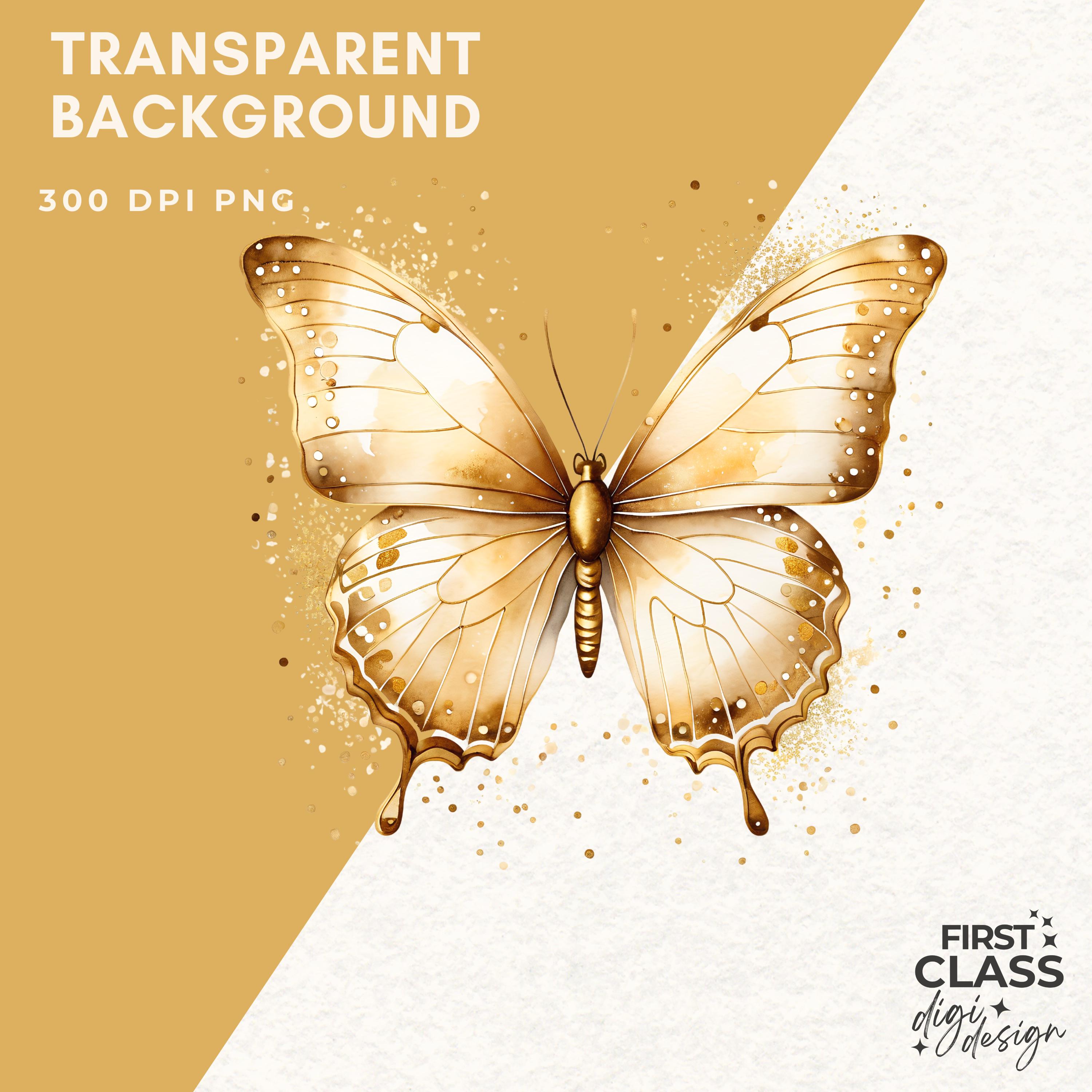 Gold Glitter Butterfly Clipart, Sparkly Butterflies PNG, Watercolor ...
