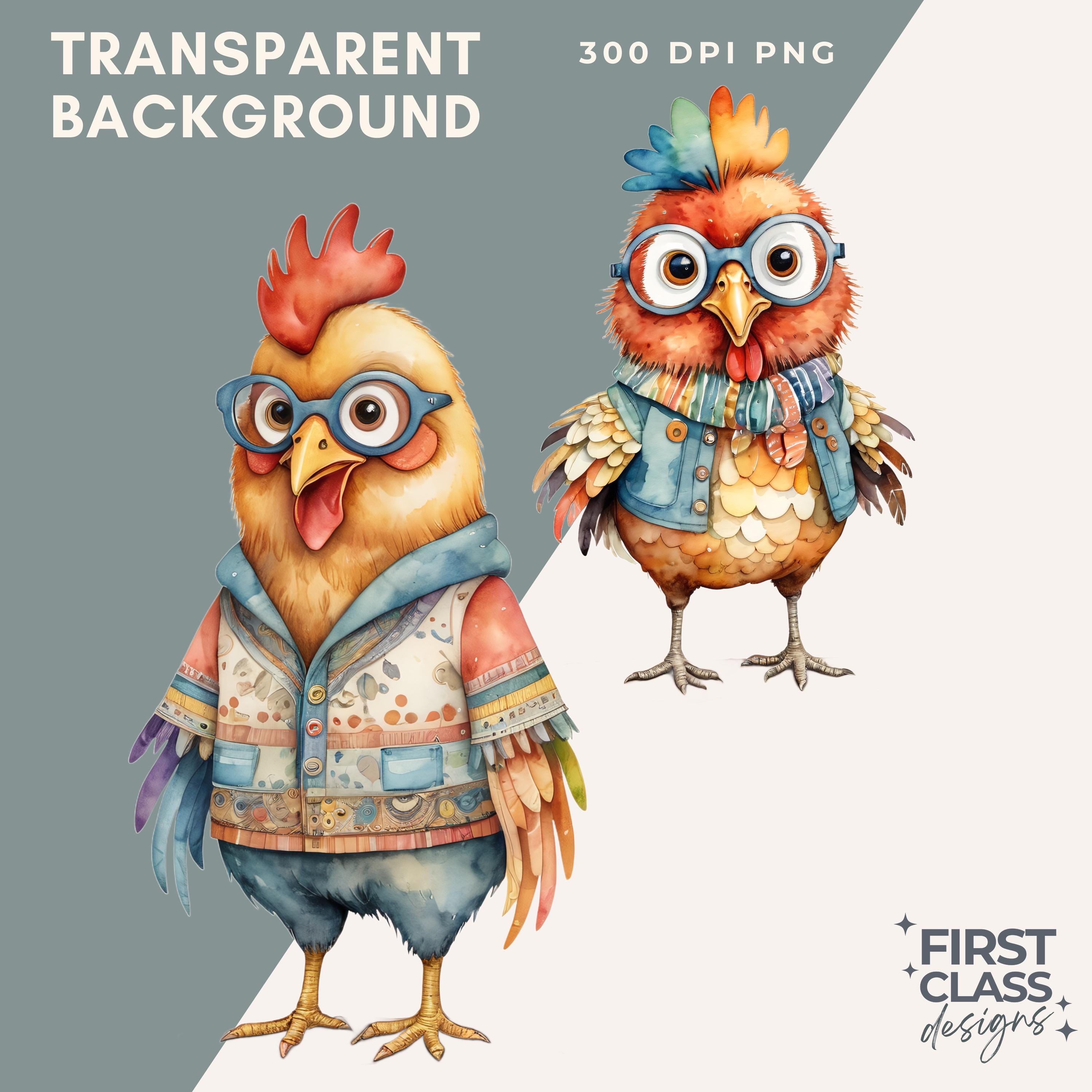 Cute Quirky Chickens With Glasses Clipart, Funny Chicken Clip Art ...