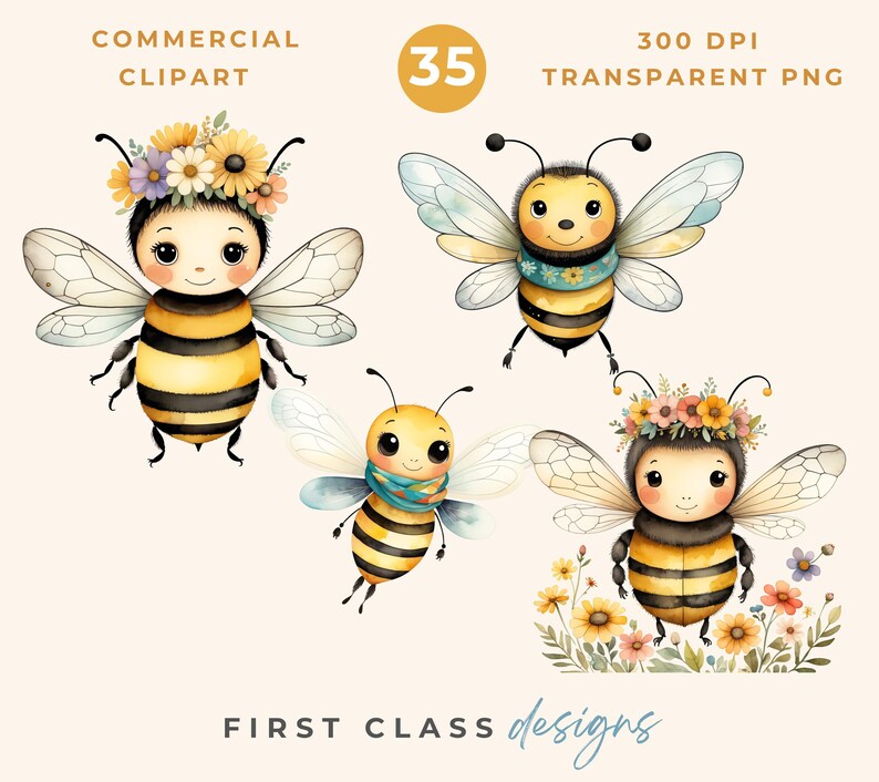 Cute Bee Watercolor Clipart, Cute Bugs Clipart, Whimsical Bumblebees ...