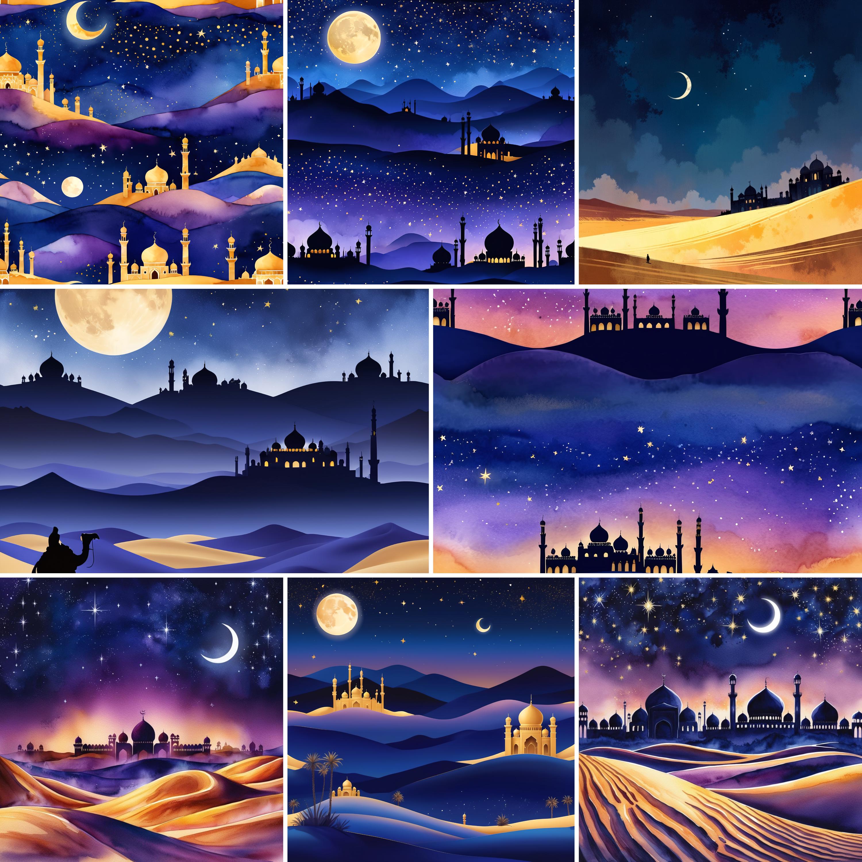 Arabian Nights Digital Paper, Desert Backgrounds, Magic Sands Midnight ...