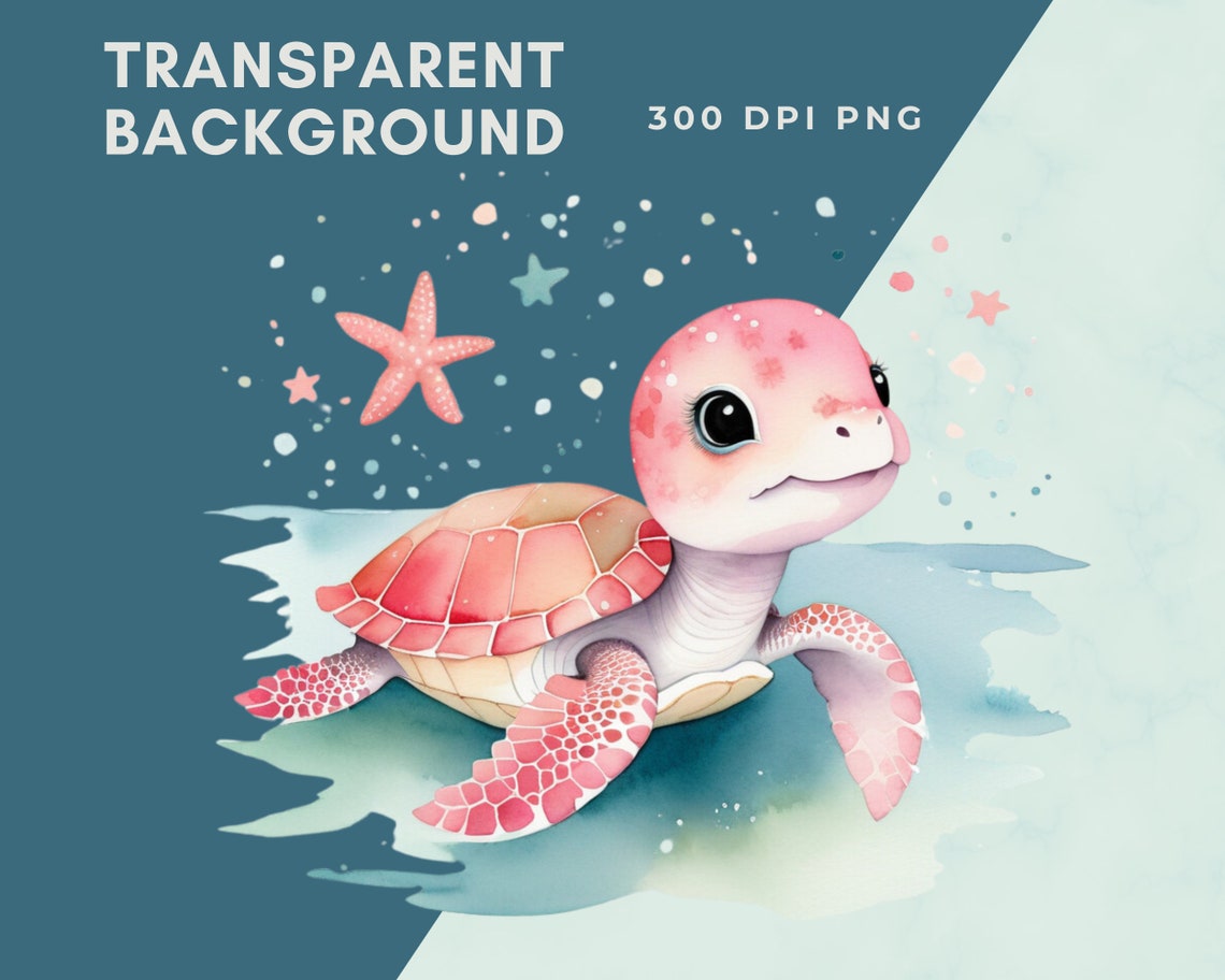 Watercolor Turtle Clipart Pink Watercolor Sea Turtle Clipart Cute Baby ...