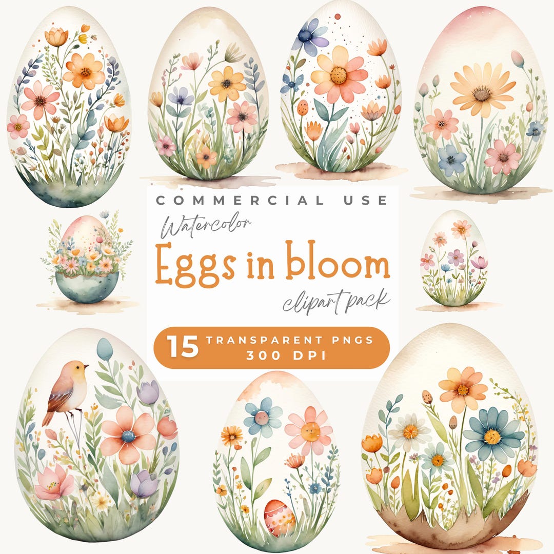 Floral Watercolor Easter Eggs Clipart, Boho Easter, Spring Wildflowers ...