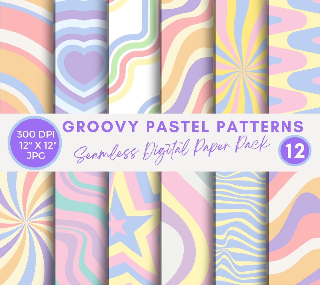 Retro Groovy Digital Paper, Pastel Groovy Digital Papers, Seamless ...