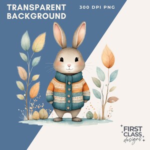 Watercolor Winter Rabbit Clipart, Cute Whimsical Rabbit Clip Art, Cute ...