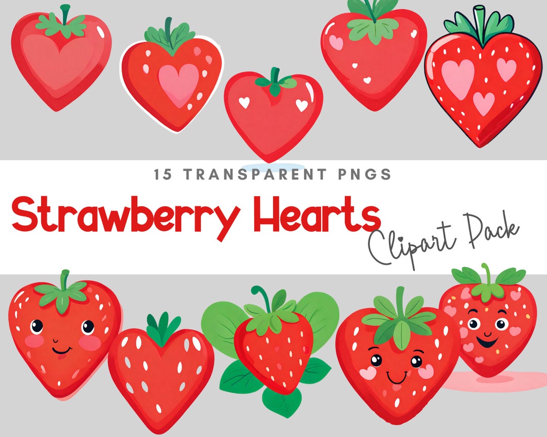 Strawberries Hearts Clipart, Strawberry Heart Clipart, Transparent ...