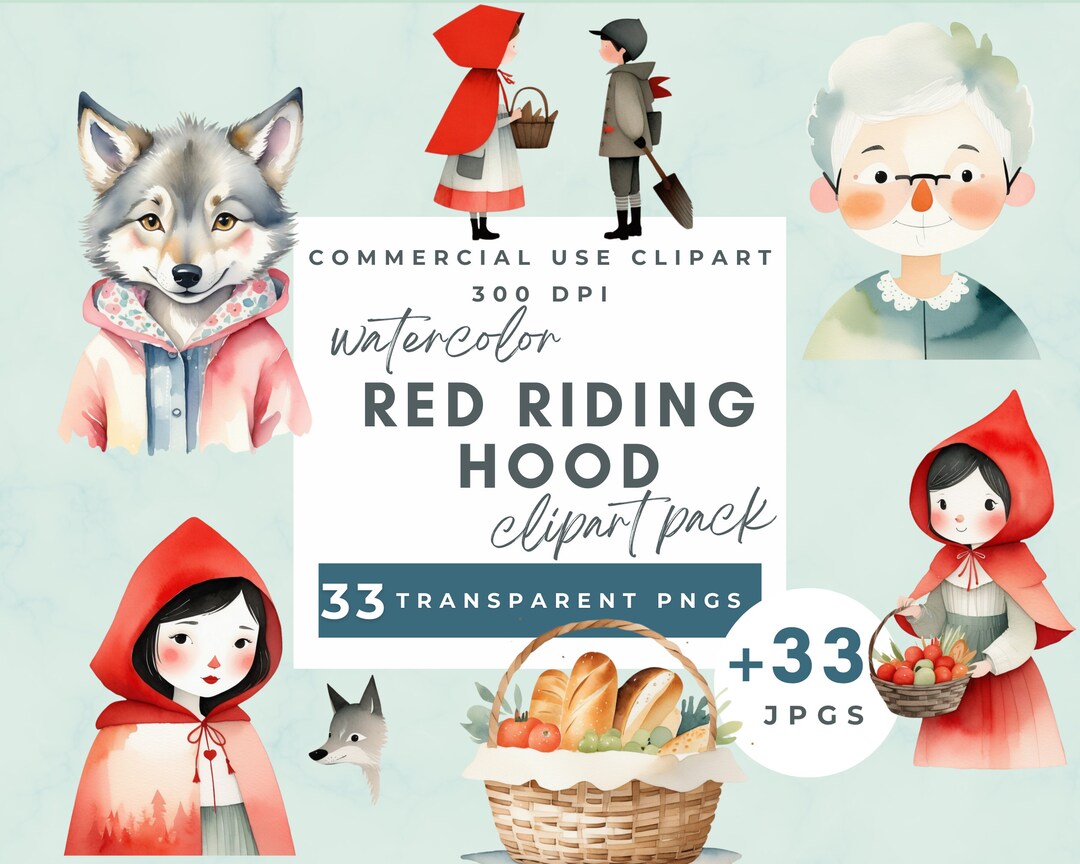 Red Riding Hood Clipart, Watercolour Little Red Riding Hood Clipart ...