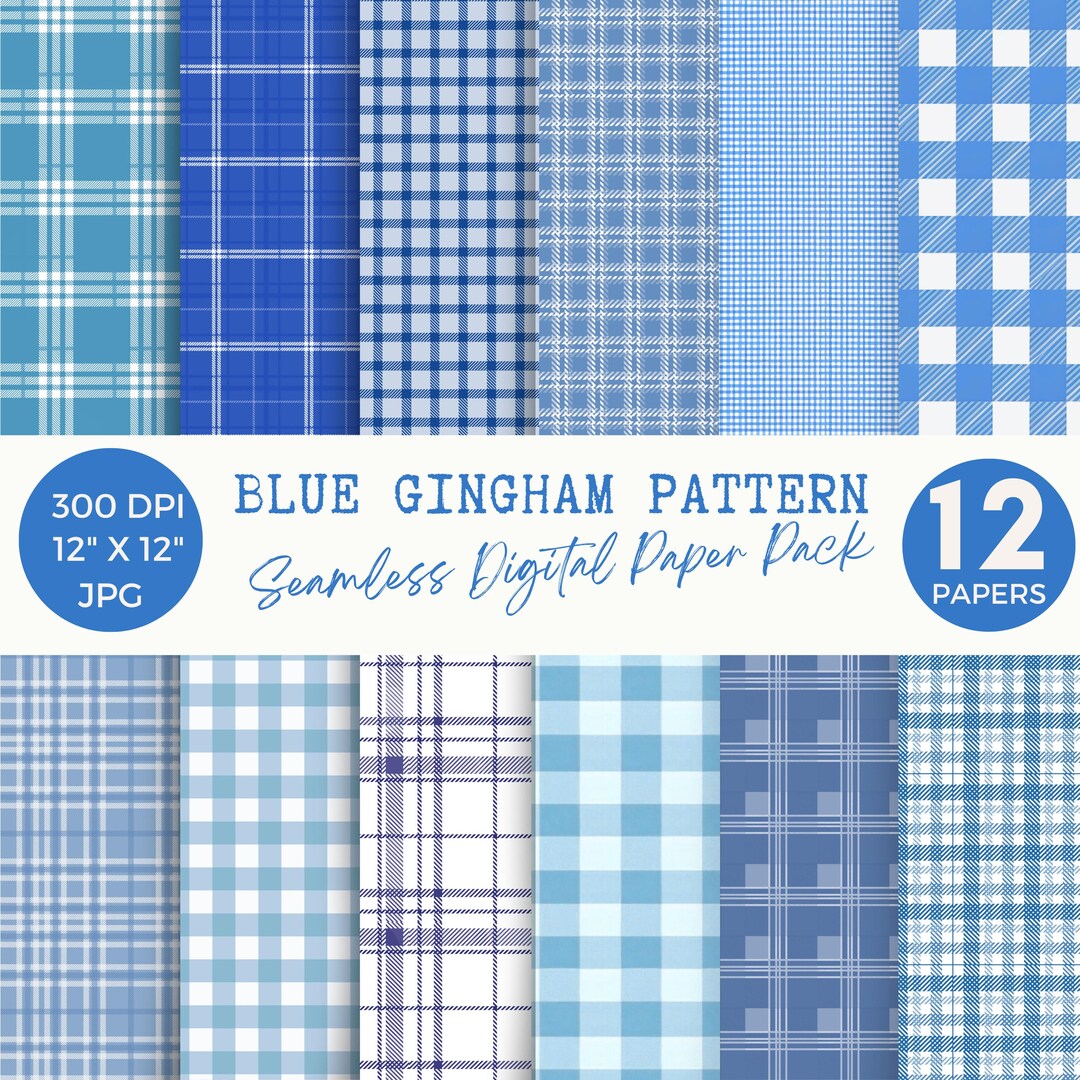 Blue Gingham Pattern Digital Paper, Blue Checkered Backgrounds ...