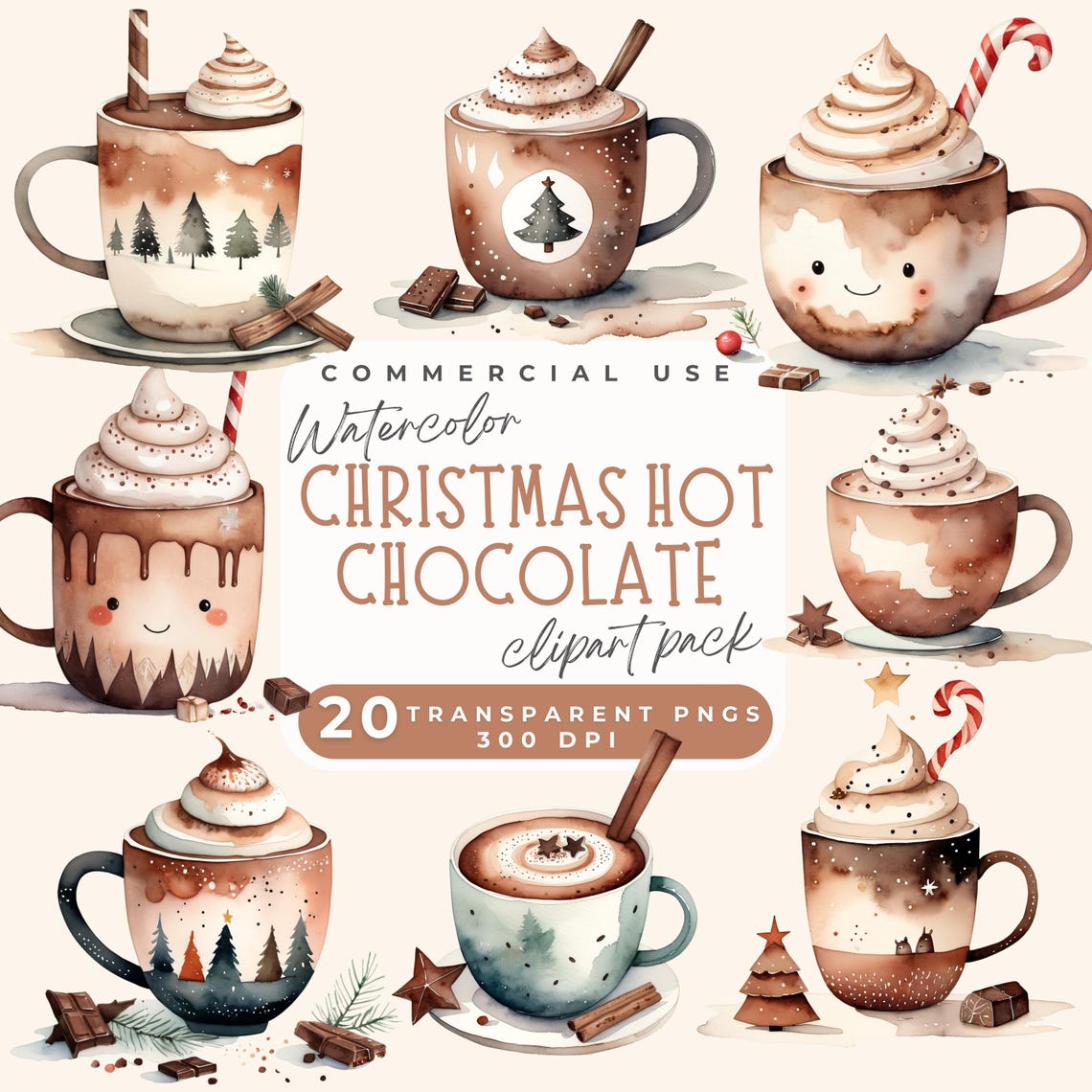 Christmas Hot Chocolate Clipart, Winter Hot Cocoa Clipart Watercolor ...
