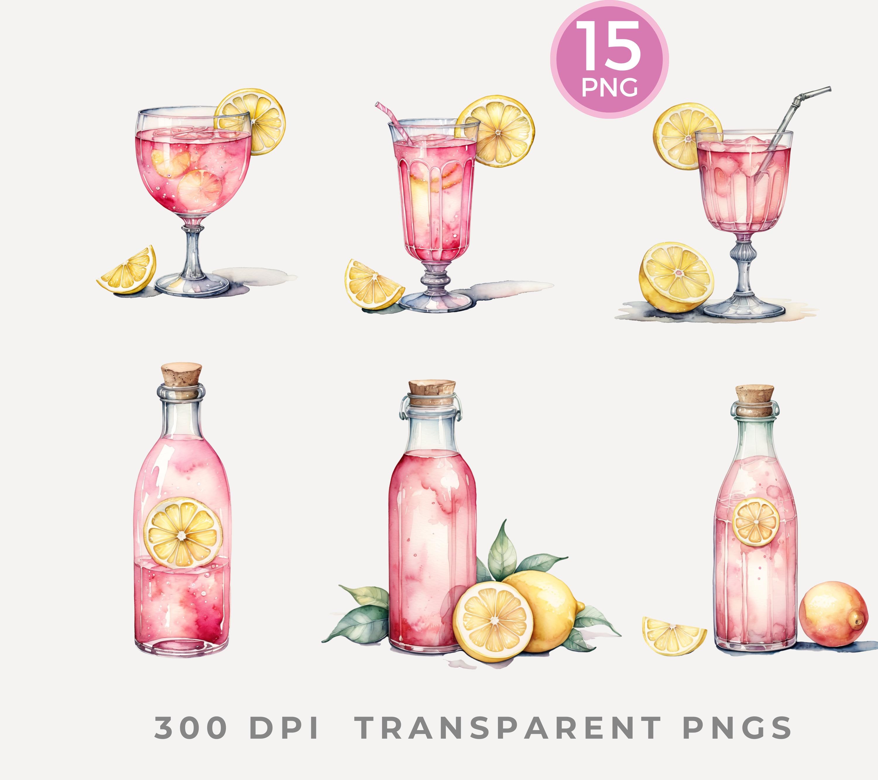 Pink Lemonade Watercolor Clipart, Pink Lemonade Party, Lemonade Clip ...