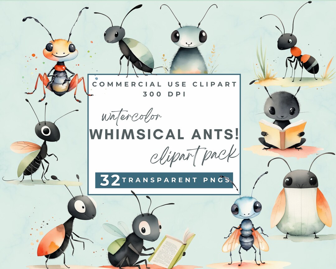 Watercolor Clipart Ants Funny Whimsical Ants Clipart Ants Illustration ...