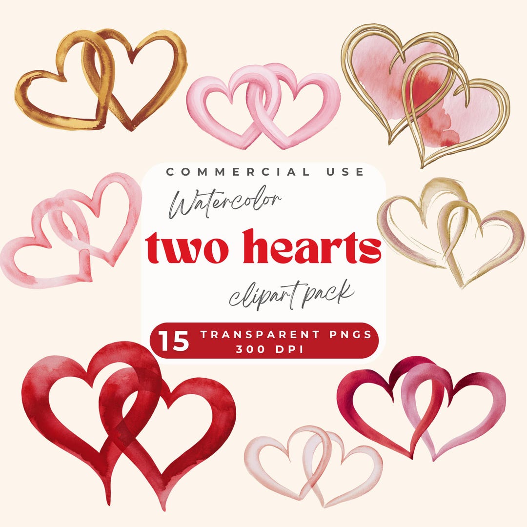 Two Hearts Clipart Pack – 2 Heart Pngs, Romantic Couple Heart Art, Love ...