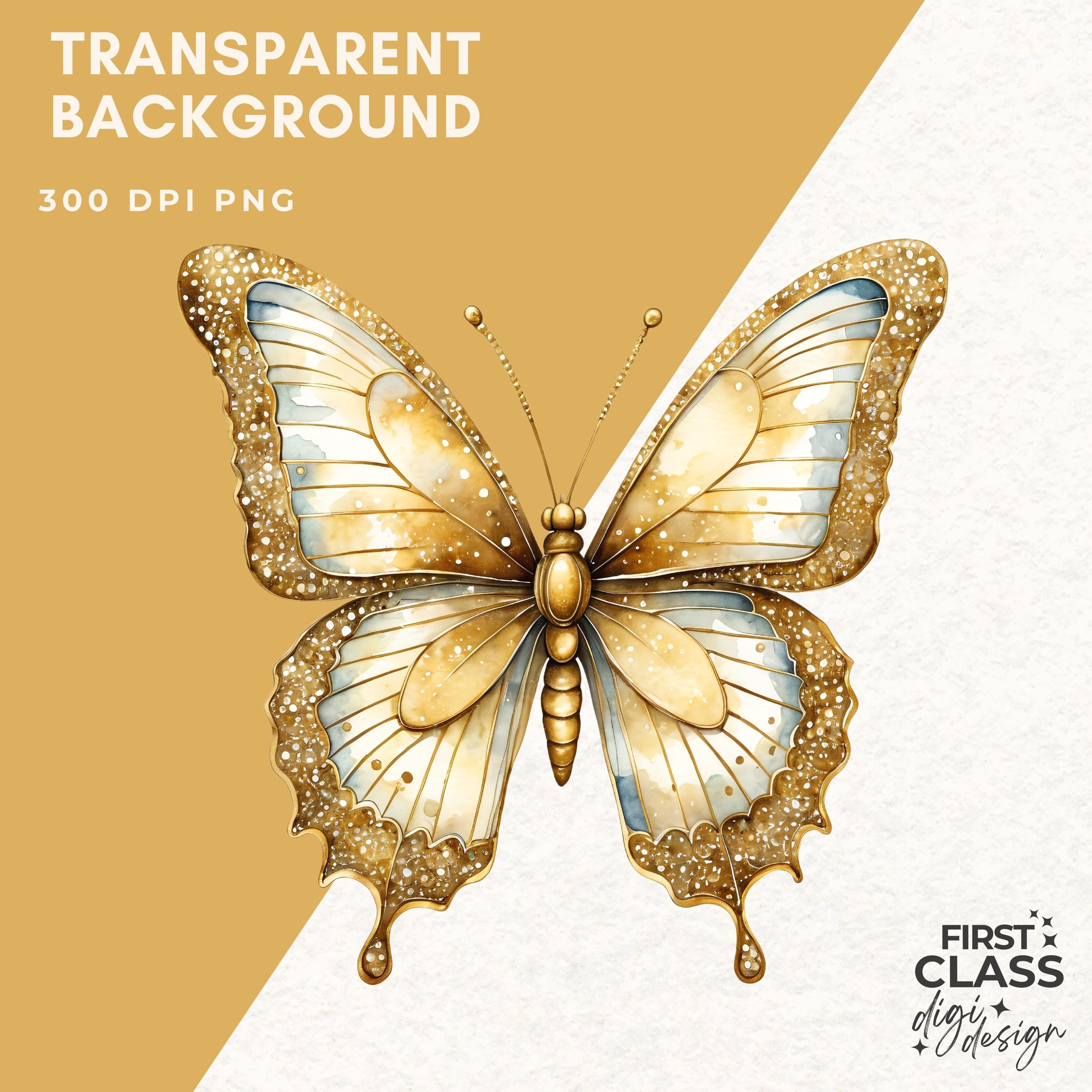 Gold Glitter Butterfly Clipart, Sparkly Butterflies PNG, Watercolor ...