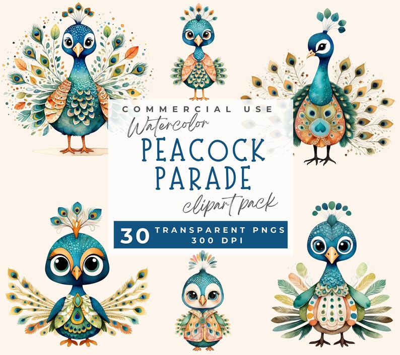 Cute Peacock Clipart PNG, Whimsical Peacock Clip Art PNG, Crafts Card ...