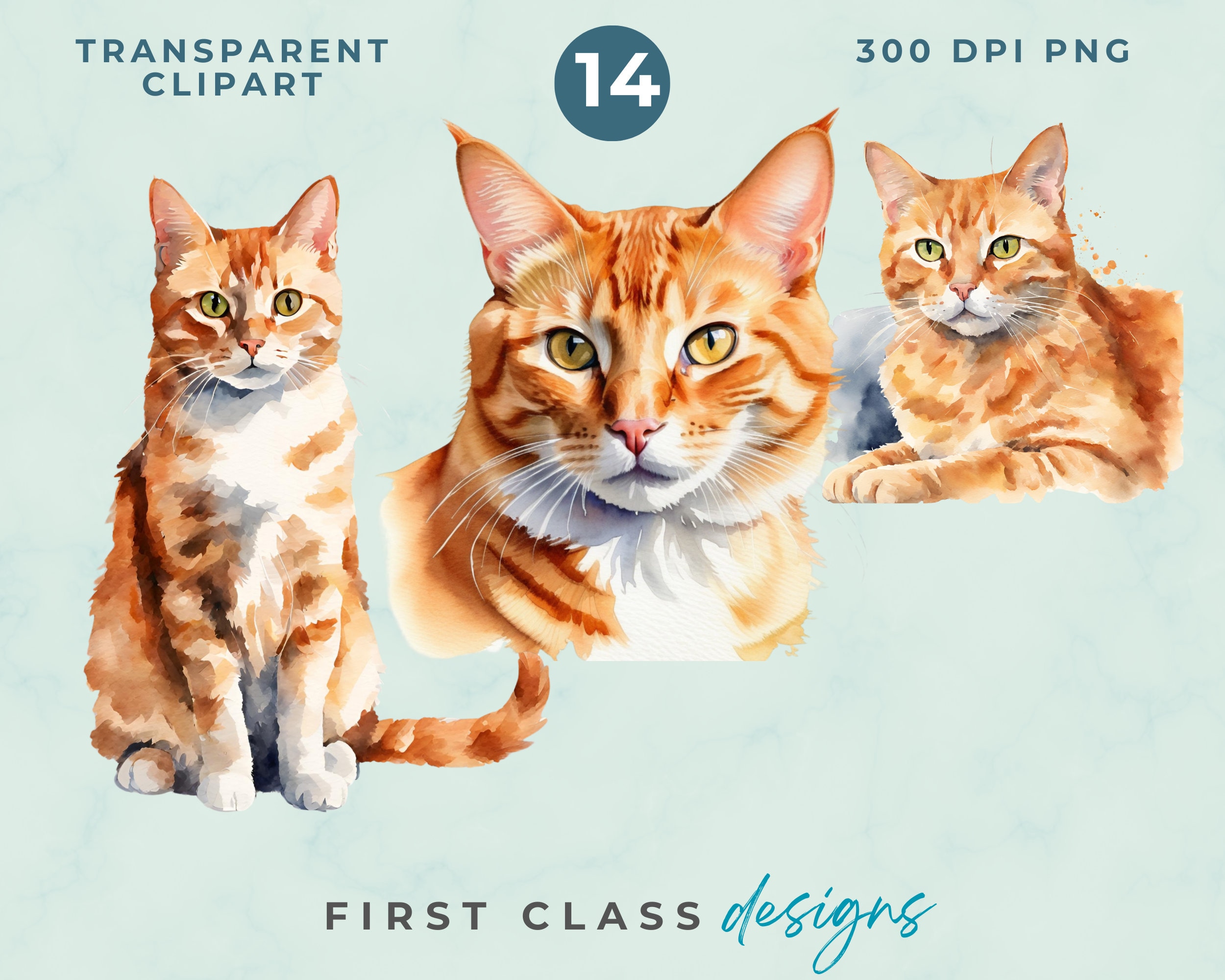 Orange Tabby Cat Clipart, Watercolor Orange Cats Clipart PNG Format ...