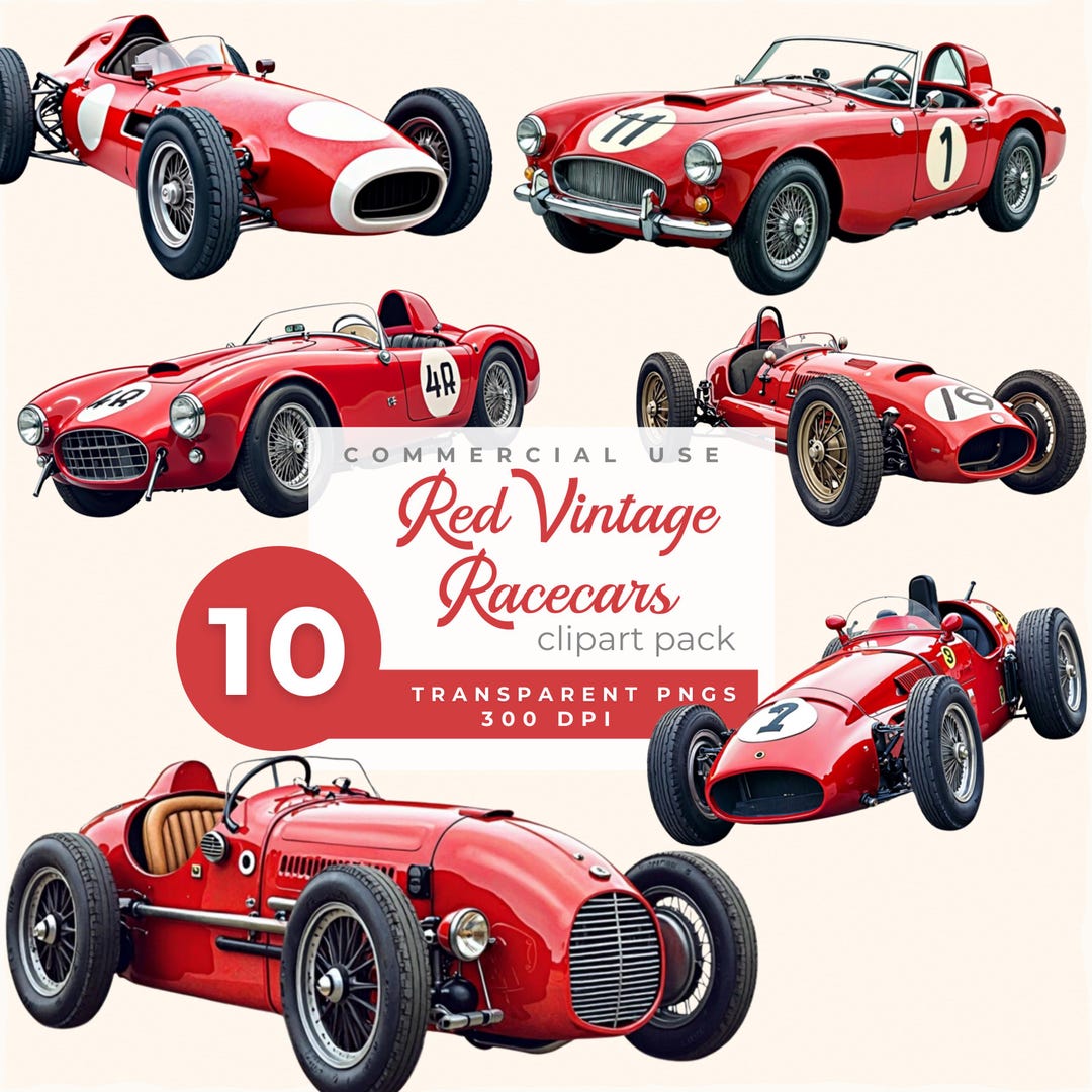 Vintage Race Car Clipart PNG, Old Red Racing Car Clip Art, Retro ...