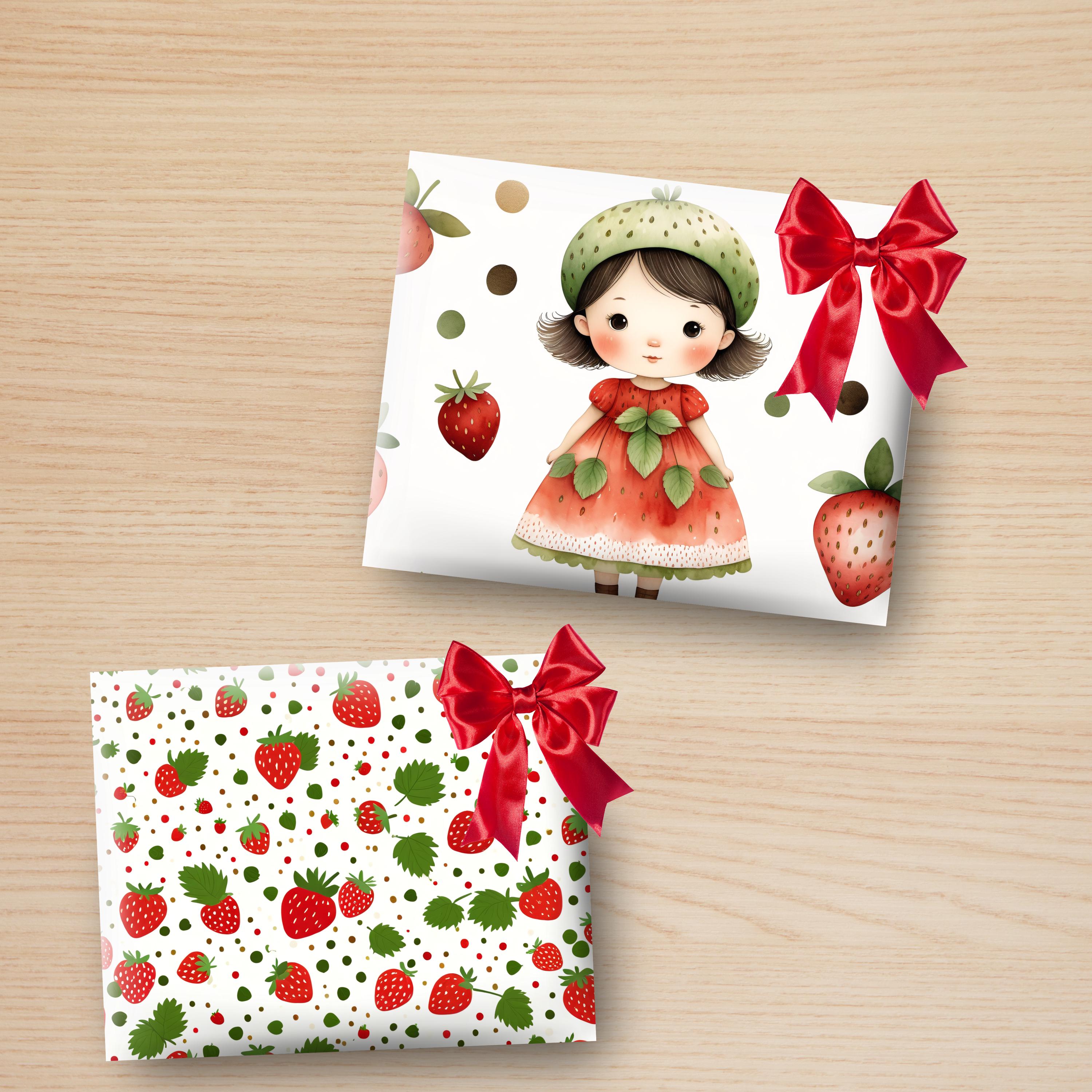 Cute Strawberry Baby Girl Clipart Seamless Patterns, Strawberry Girl ...