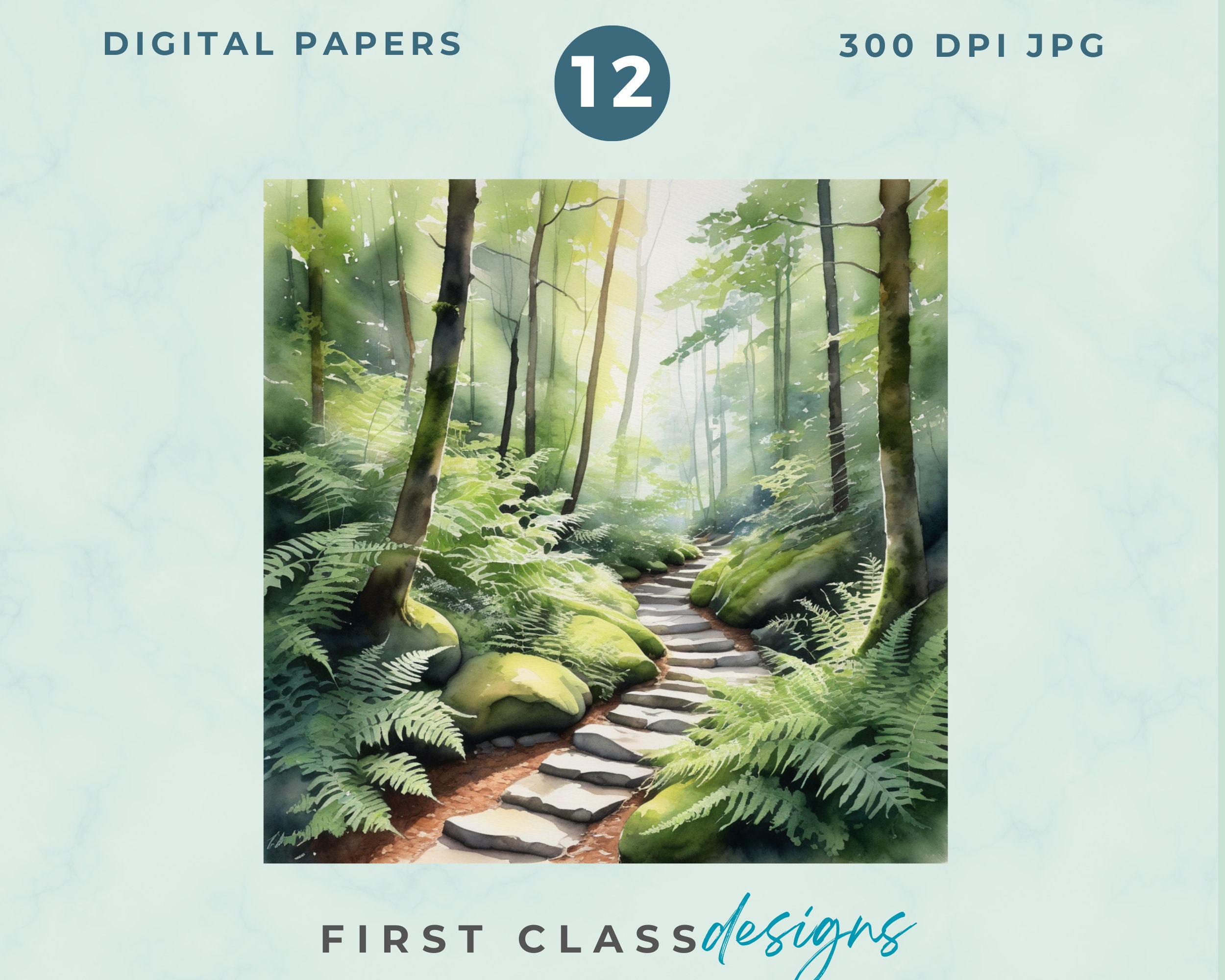 Watercolor Forest Path Clipart JPG, Watercolor Forest Path Digital ...