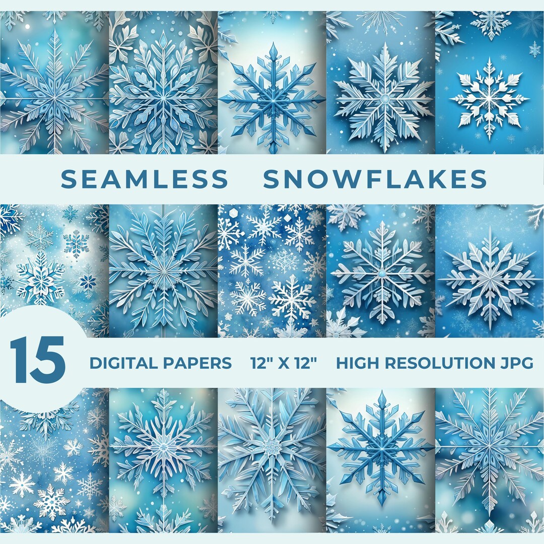 Seamless Snowflakes Digital Paper Pack, Frosted Blue Snowflakes ...