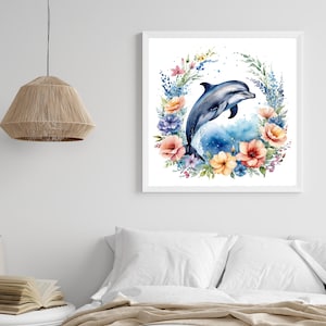 Watercolor Floral Dolphin Clipart JPG on White Background, Summer ...