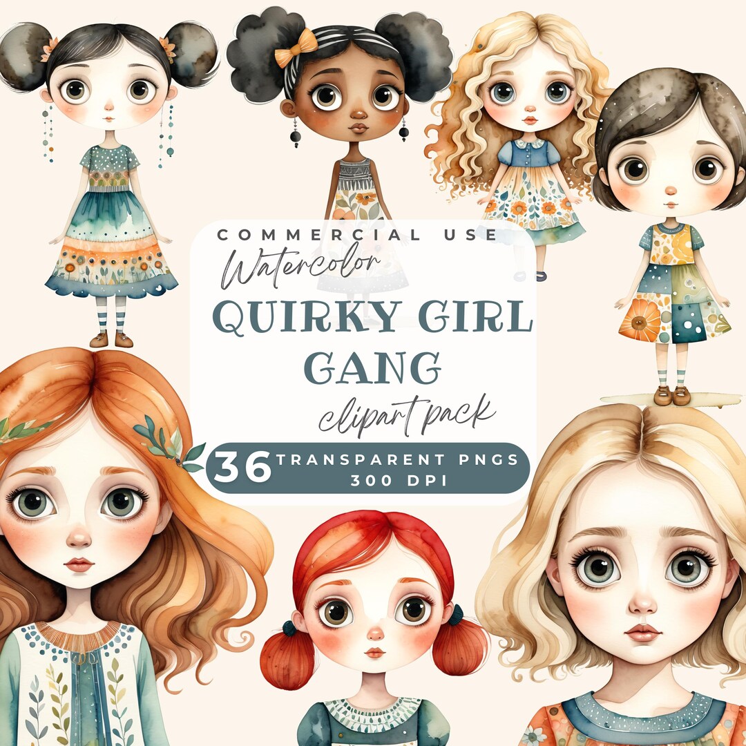 Whimsical Quirky Girl Clipart, Quirky Girls Clipart, Quirky Black Girl ...