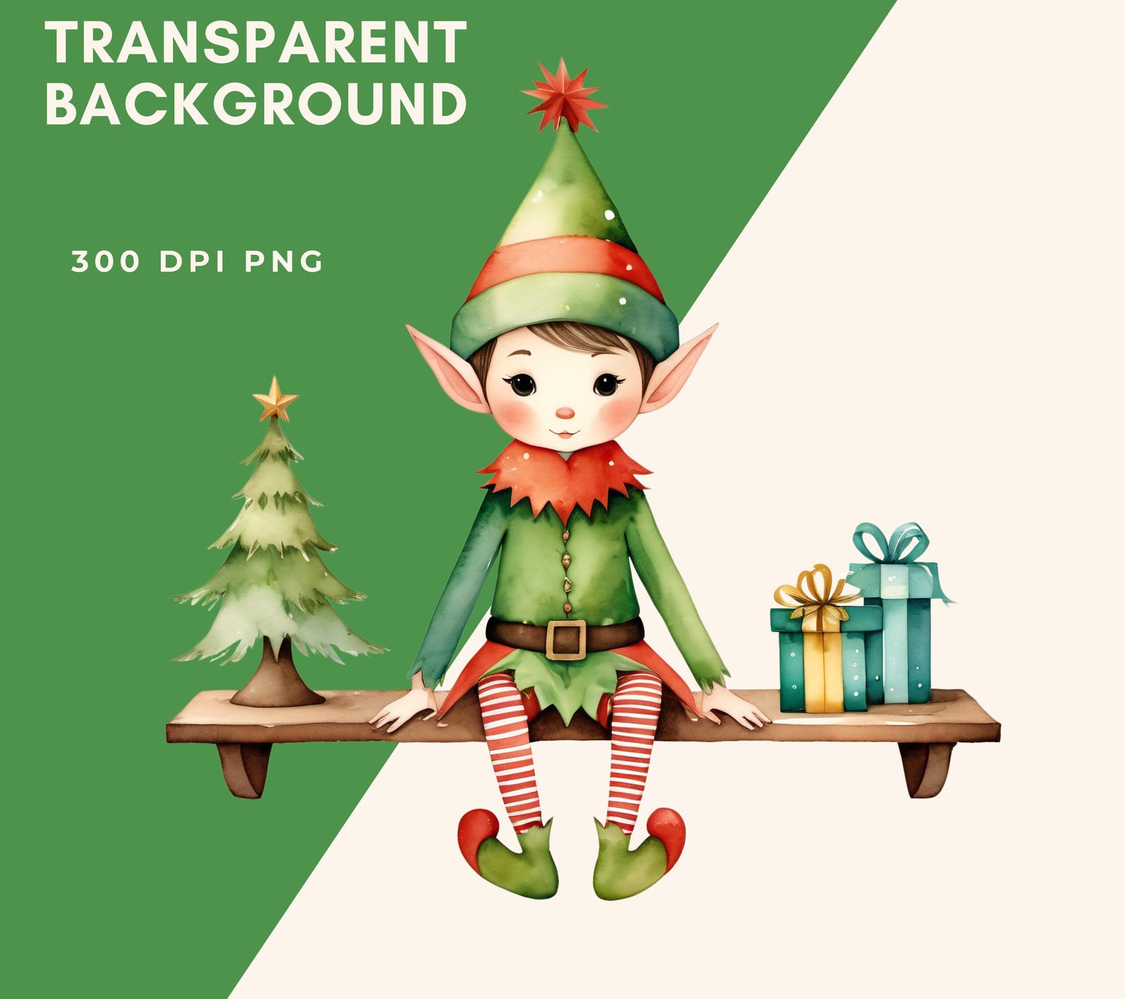 Elf on the Shelf Clipart, Christmas Elf PNG Clipart, Watercolor ...