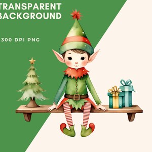Elf on the Shelf Clipart, Christmas Elf PNG Clipart, Watercolor ...