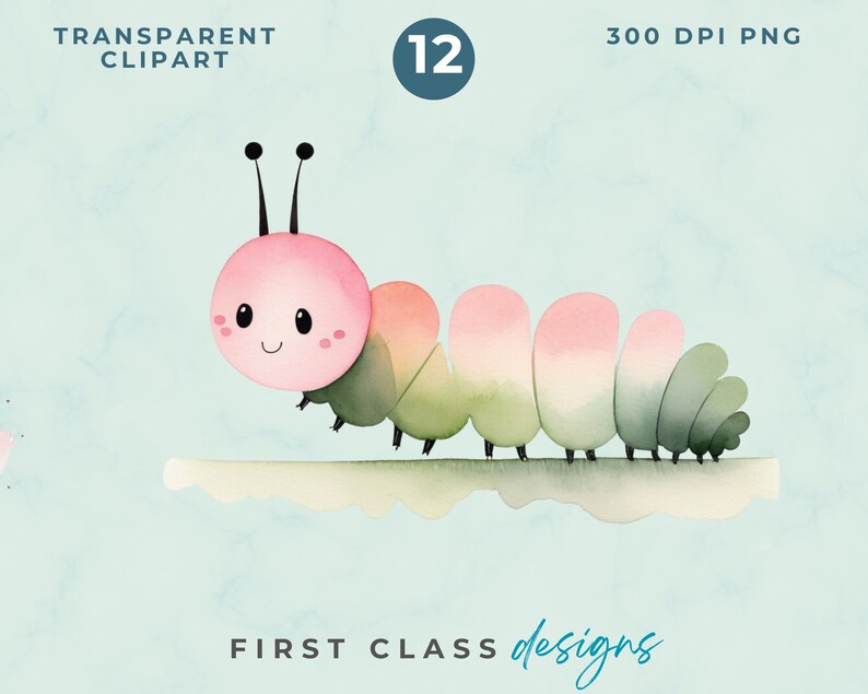 Watercolor Caterpillar Clipart Pink Caterpillar Clipart Spring Bug ...