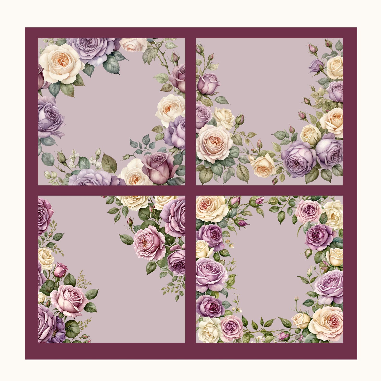 Mauve Roses Clipart Purple Mauve Watercolor Flowers Clip Art Floral ...