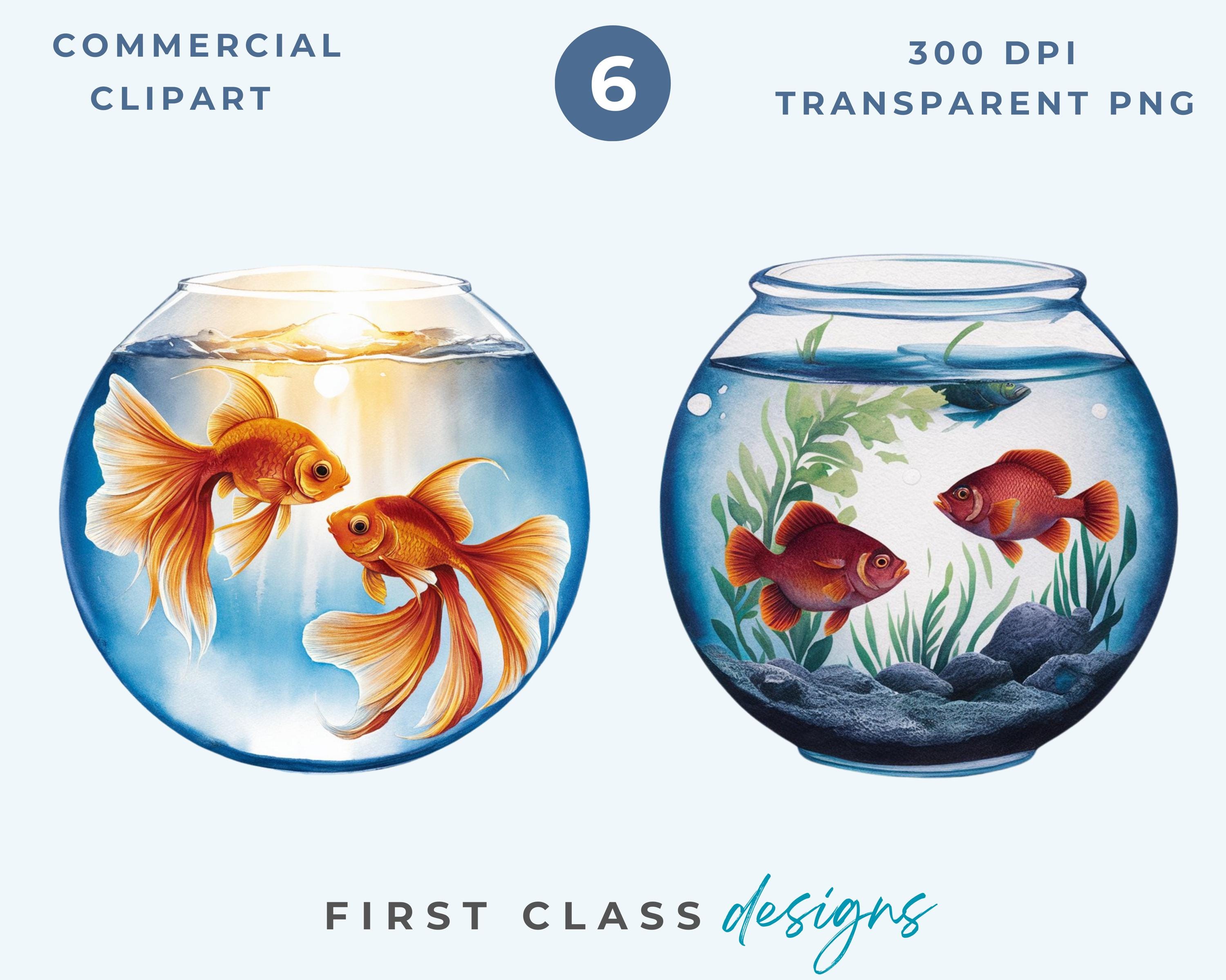 Fish Bowl Clipart, Fish in Bowl Clipart, Goldfish PNG Printable ...
