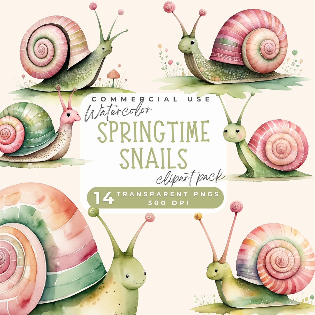 Cute Snail Clipart, Springtime Snails Clipart, Pink and Green Cute ...