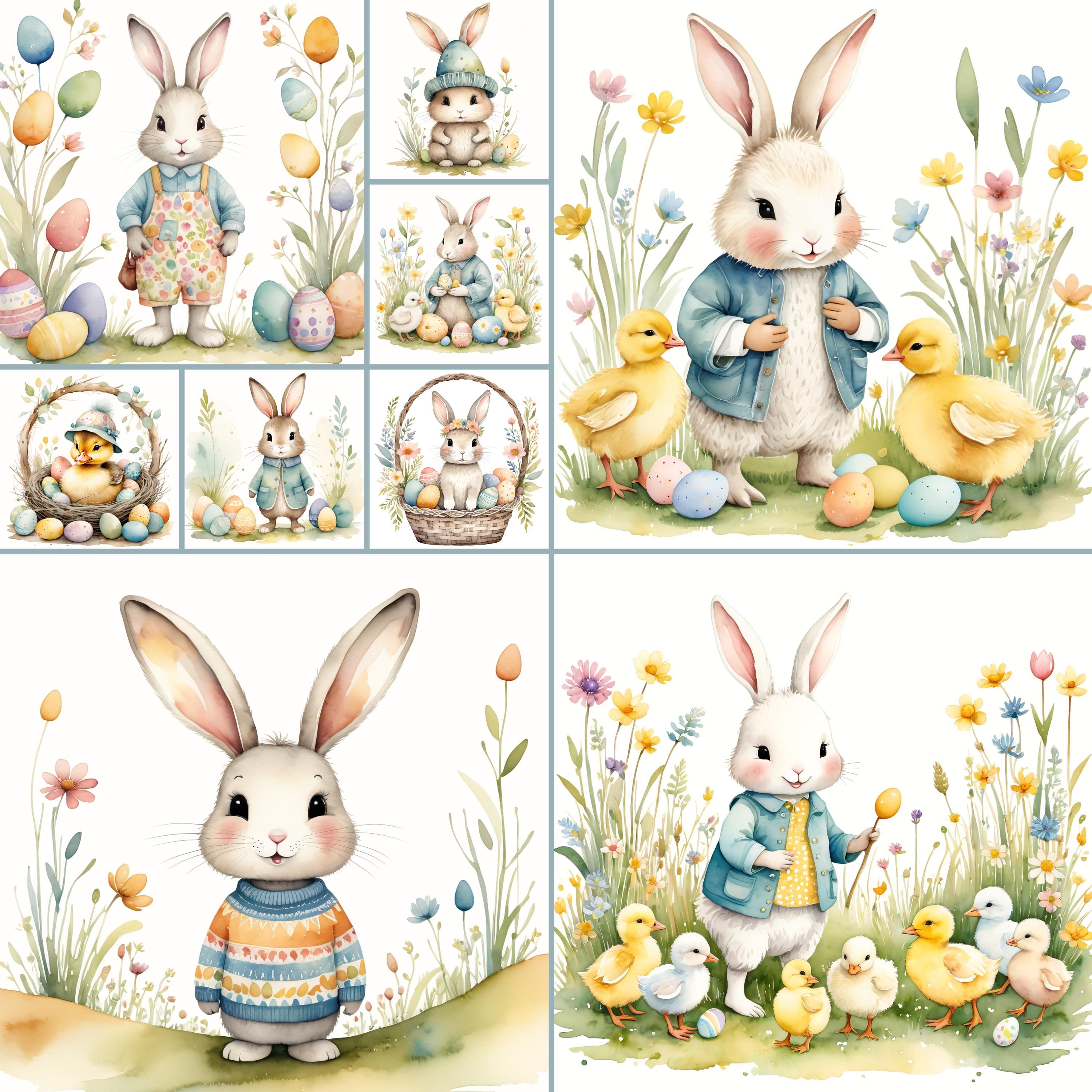 Easter Bunny and Friends Clipart Pack, Cute Spring Animals PNG ...
