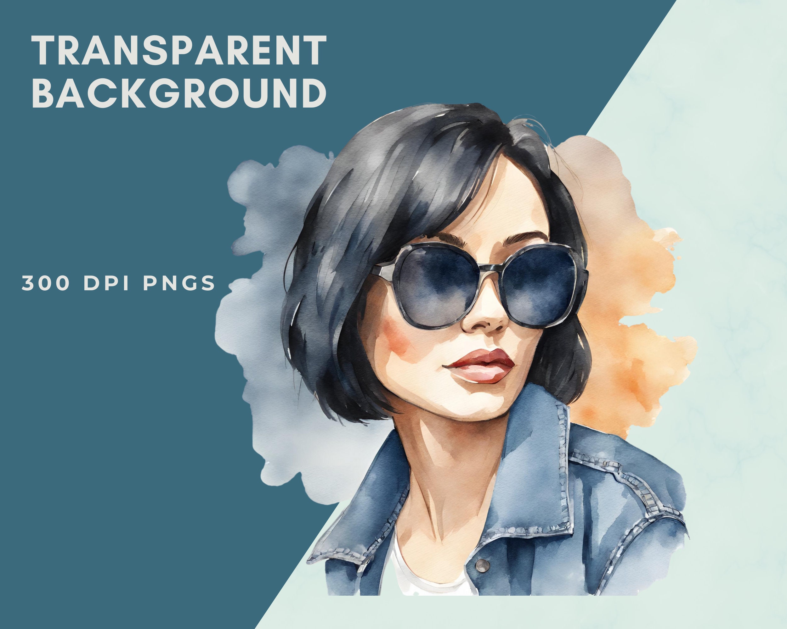 Denim Jacket Clipart, Denim Divas Clipart, Watercolor Denim Girl ...